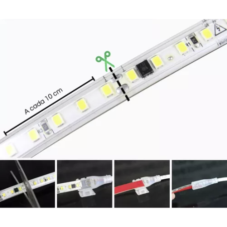 Fita LED 220V Ligação Direta LUSELAMP 12W/m 120x SMD 2835 (corte de 10 ...